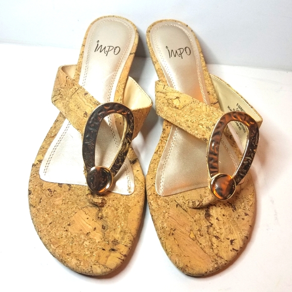 Impo | Shoes | Impo Gailene Cork Gold Accent Wedge Heel Slides Size 8 ...